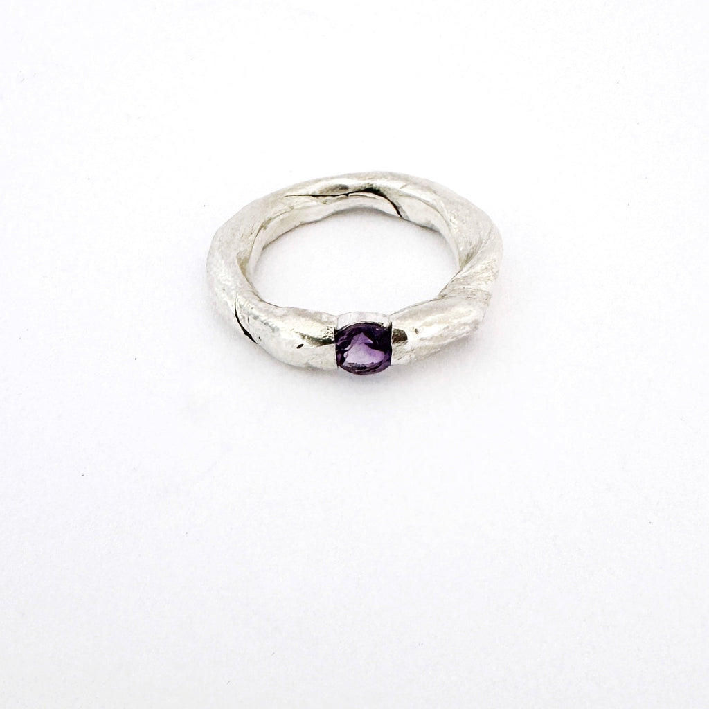 contemporary Organic silver ring with round 5mm amethyst by Savage ...